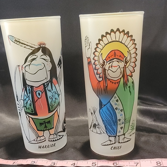 Other | 195s Vintage Native American Frosted Glasses Bar Art | Poshmark